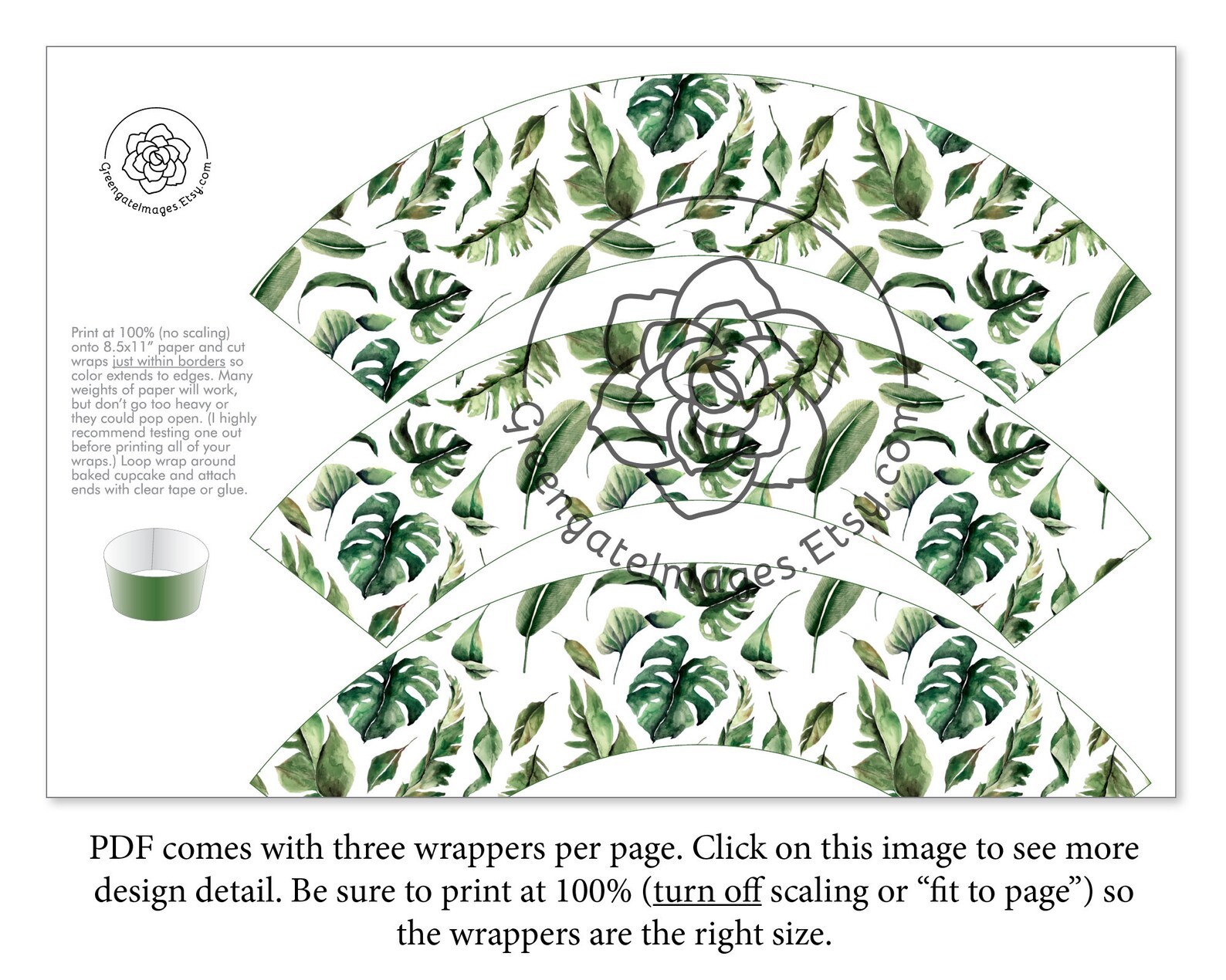 Tropical Leaves Cupcake Wrapper greenery cupcakes party | Etsy