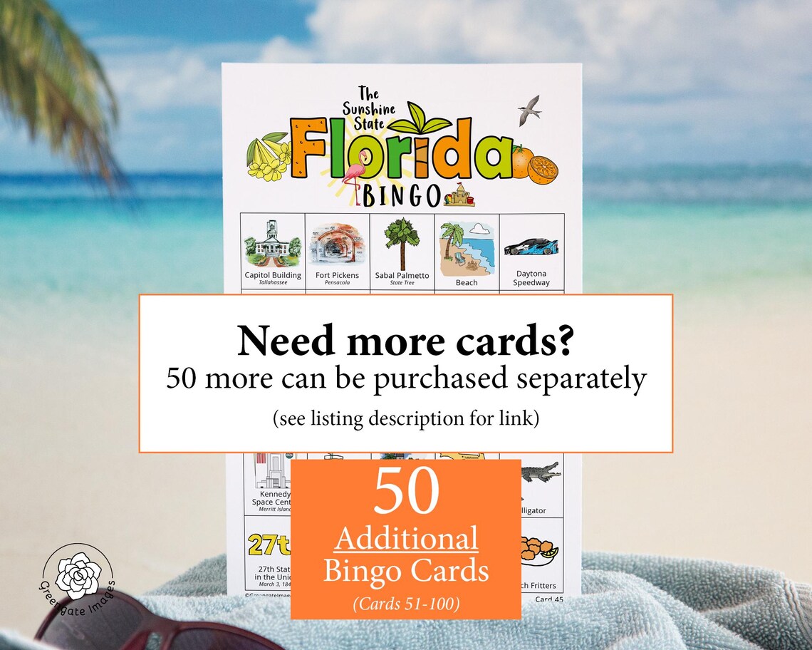 Florida Bingo Cards - 50 PRINTABLE Unique Cards You Download Instantly ...