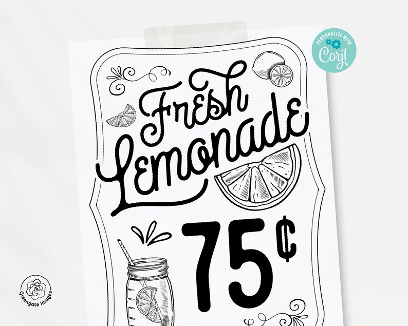 Fresh Lemonade Sign PRINTABLE Corjl 8.5x11 Sign - Etsy
