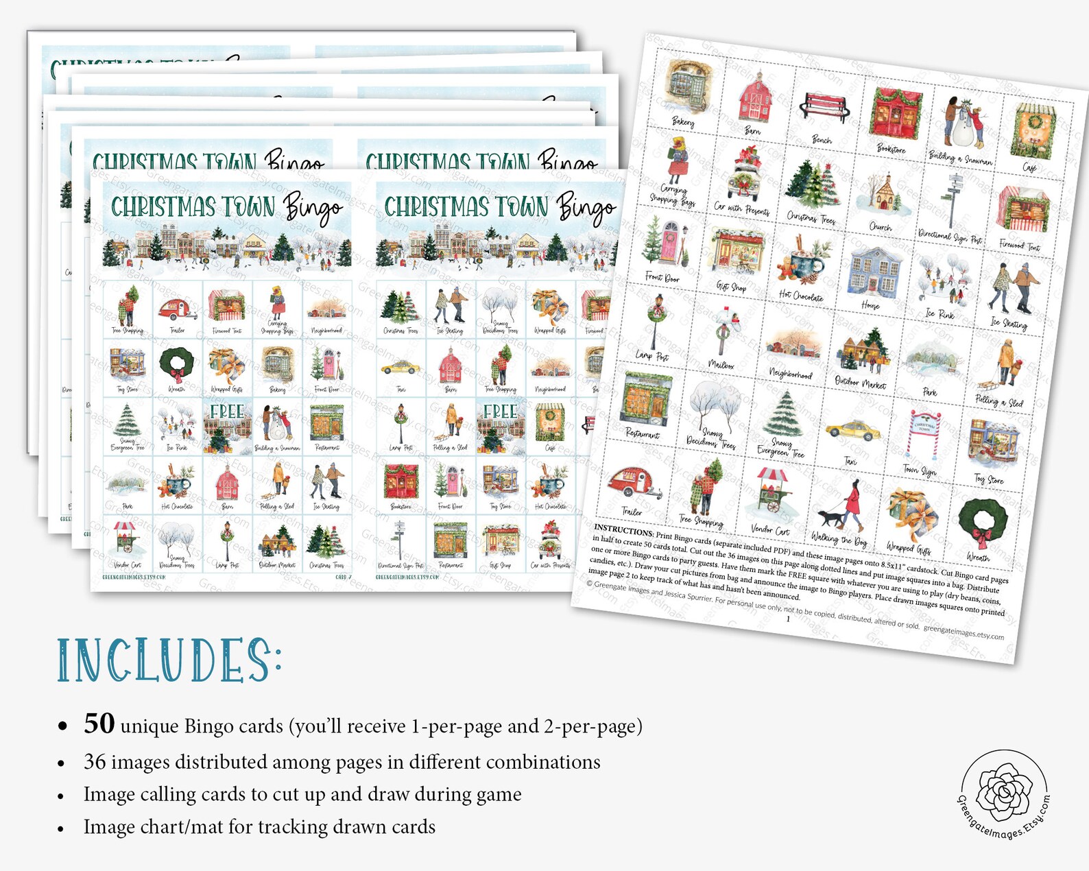 Christmas Town Bingo Cards: Printable Bingo, 50 Cards Download, Senior ...
