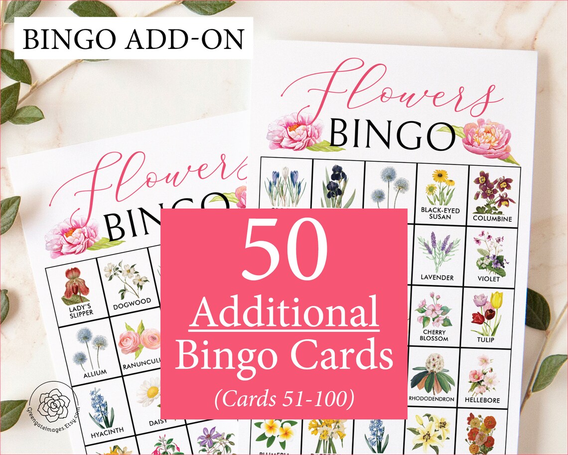 ADD-ON: 50 Additional Flowers Bingo Cards numbered 51-100 to - Etsy
