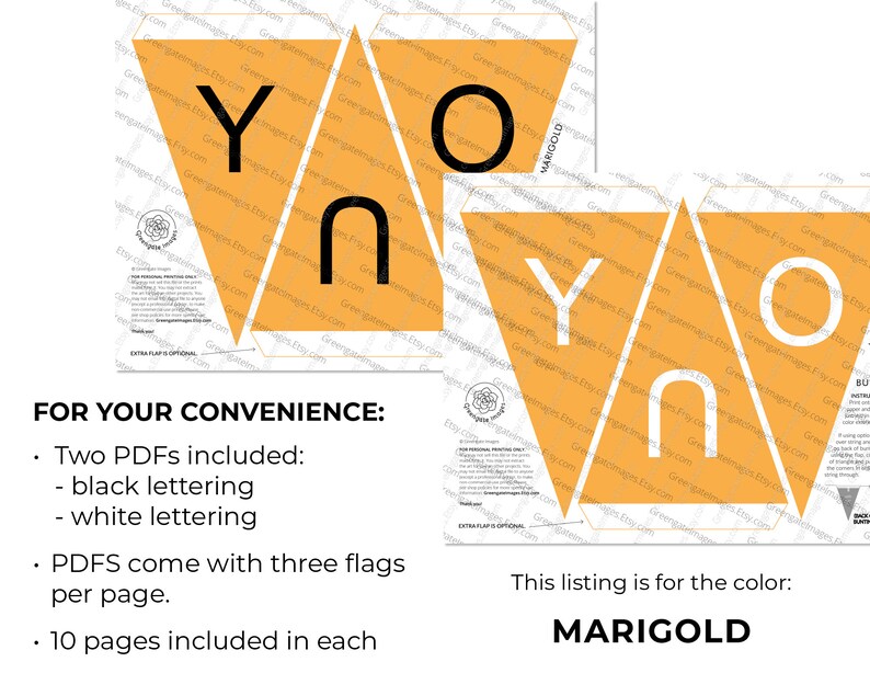Marigold Letter Banner - PRINTABLE, Editable Banner PDF. Instant ...