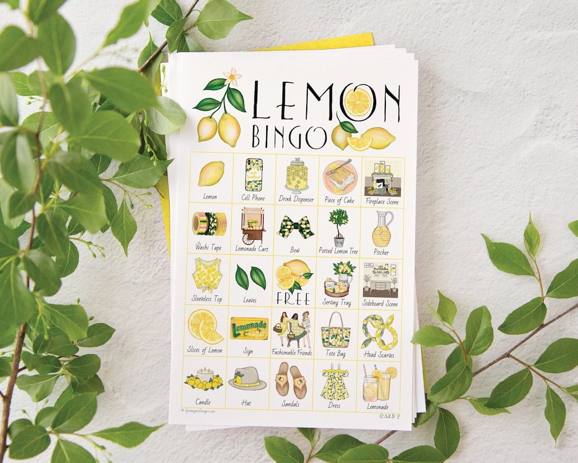 Lemon Bingo - 50 PRINTABLE Unique Cards. Instant Digital Download PDF ...