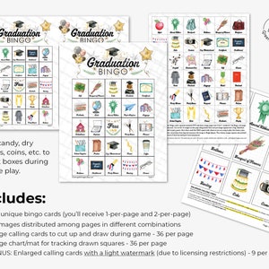 Graduation Bingo Cards - 50 PRINTABLE Unique Cards. Instant Digital ...