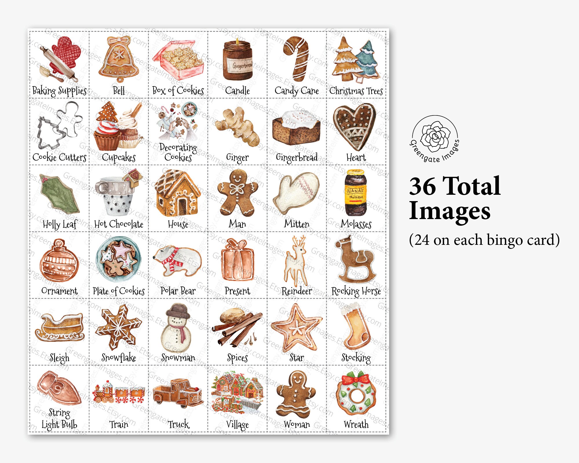 Gingerbread Bingo Cards - 50 PRINTABLE Unique Cards, Download, Senior ...