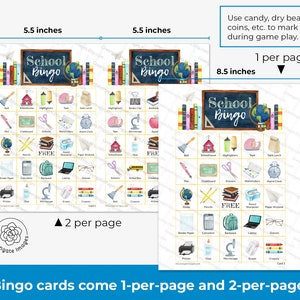 School Bingo Cards: Printable Bingo Cards, Color Pictures, 50 Cards ...