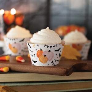 Halloween Cupcake Wrappers - Printable Cupcake Wraps, Peach Pumpkins ...