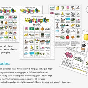 Washington Bingo Cards - 50 PRINTABLE Unique Cards You Download ...