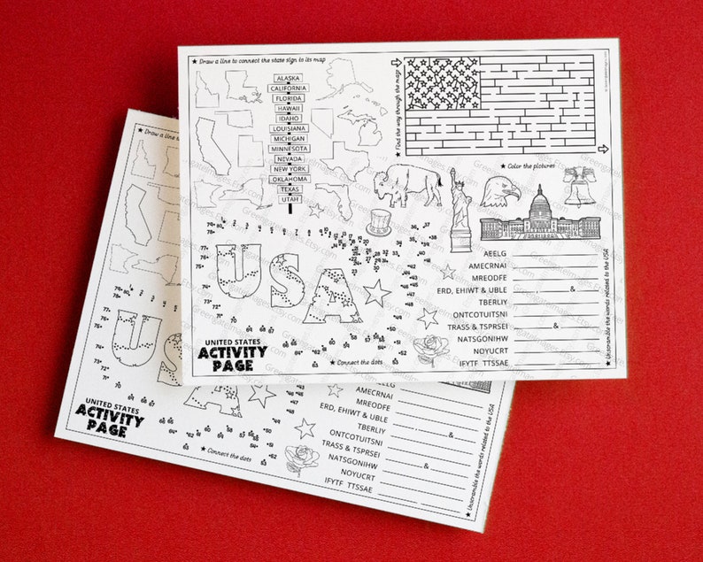 USA Patriotic Activity Page - Instant Download PDF Games for Kids ...