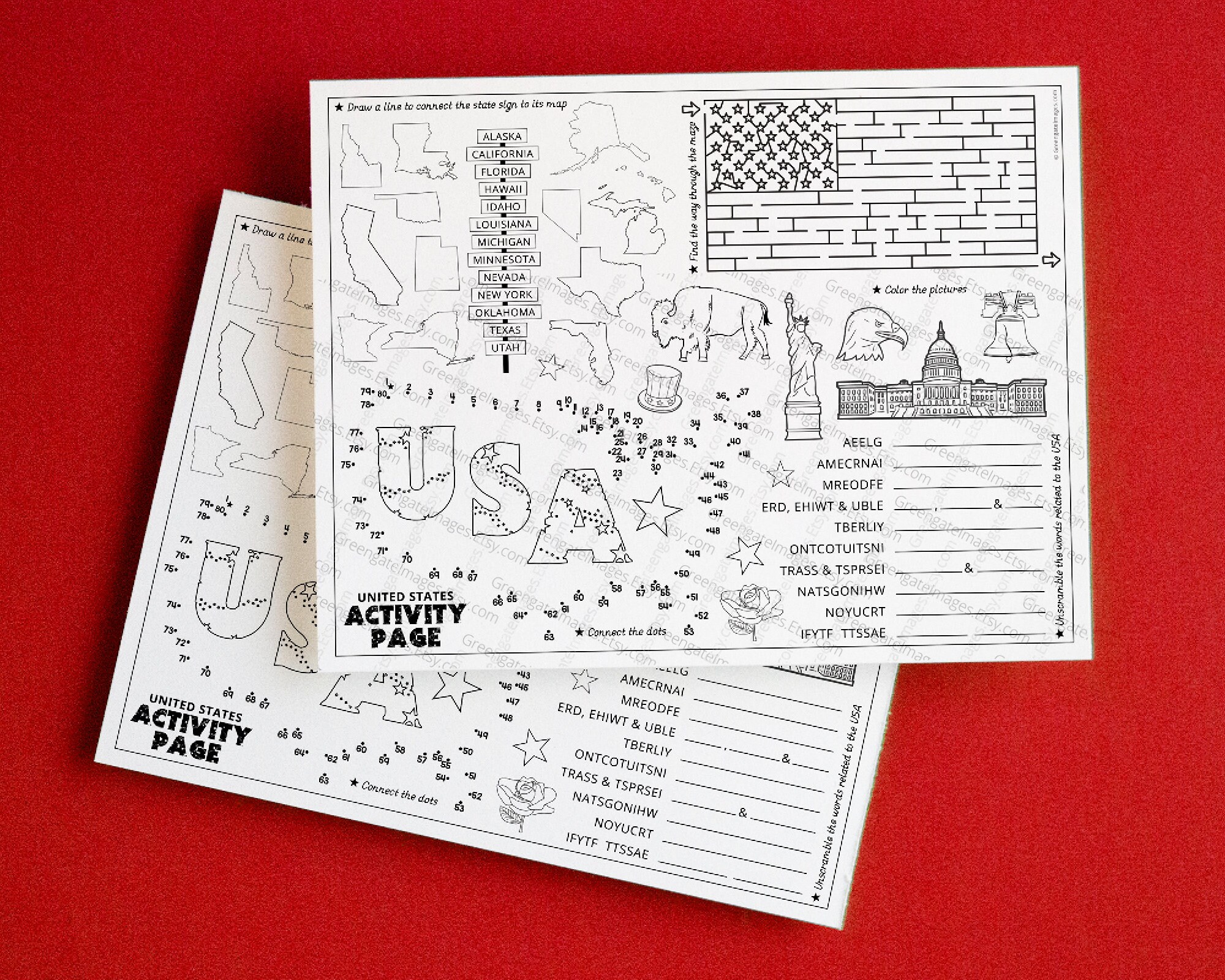 USA Patriotic Activity Page - Instant Download PDF Games for Kids ...