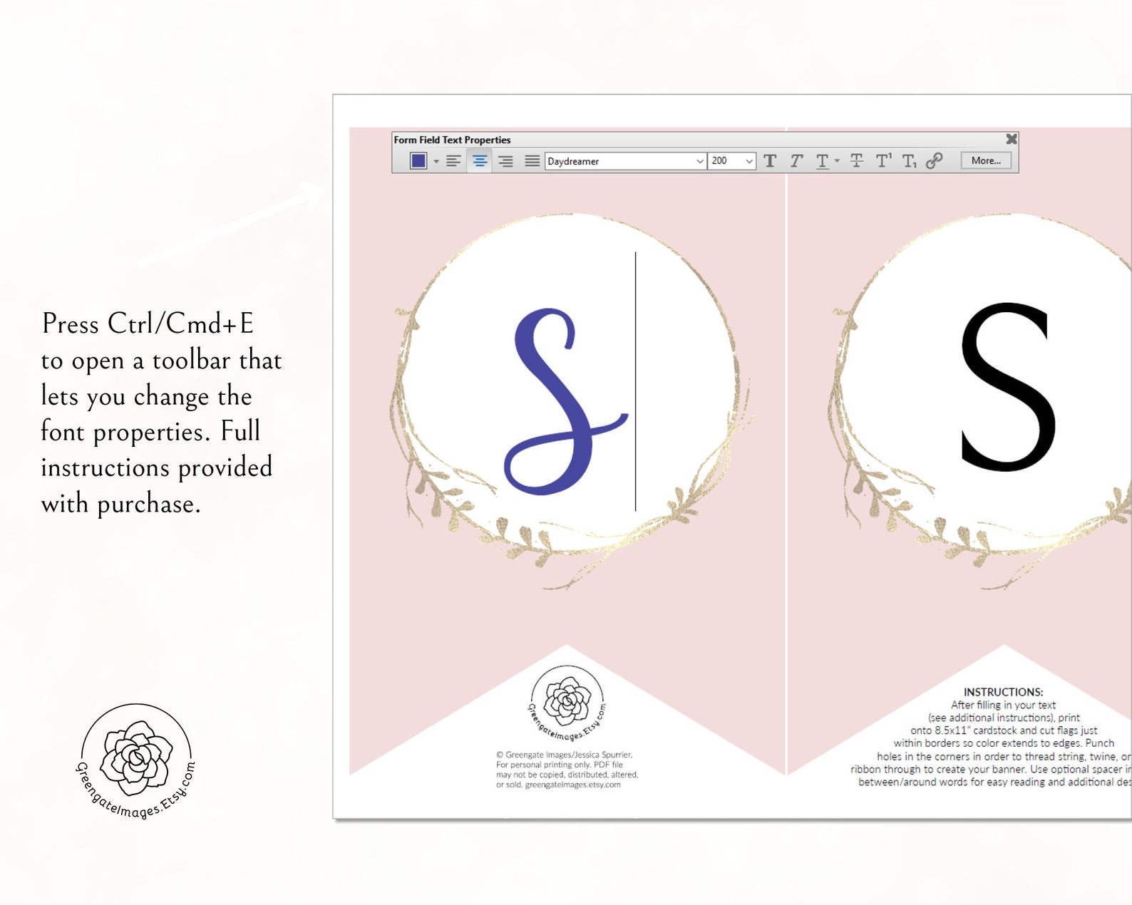 Blush Letter Banner Pink and Gold Printable Bunting - Etsy