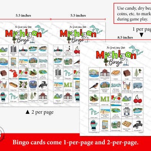 Michigan Bingo Cards - 50 PRINTABLE Unique Cards to Download Instantly ...
