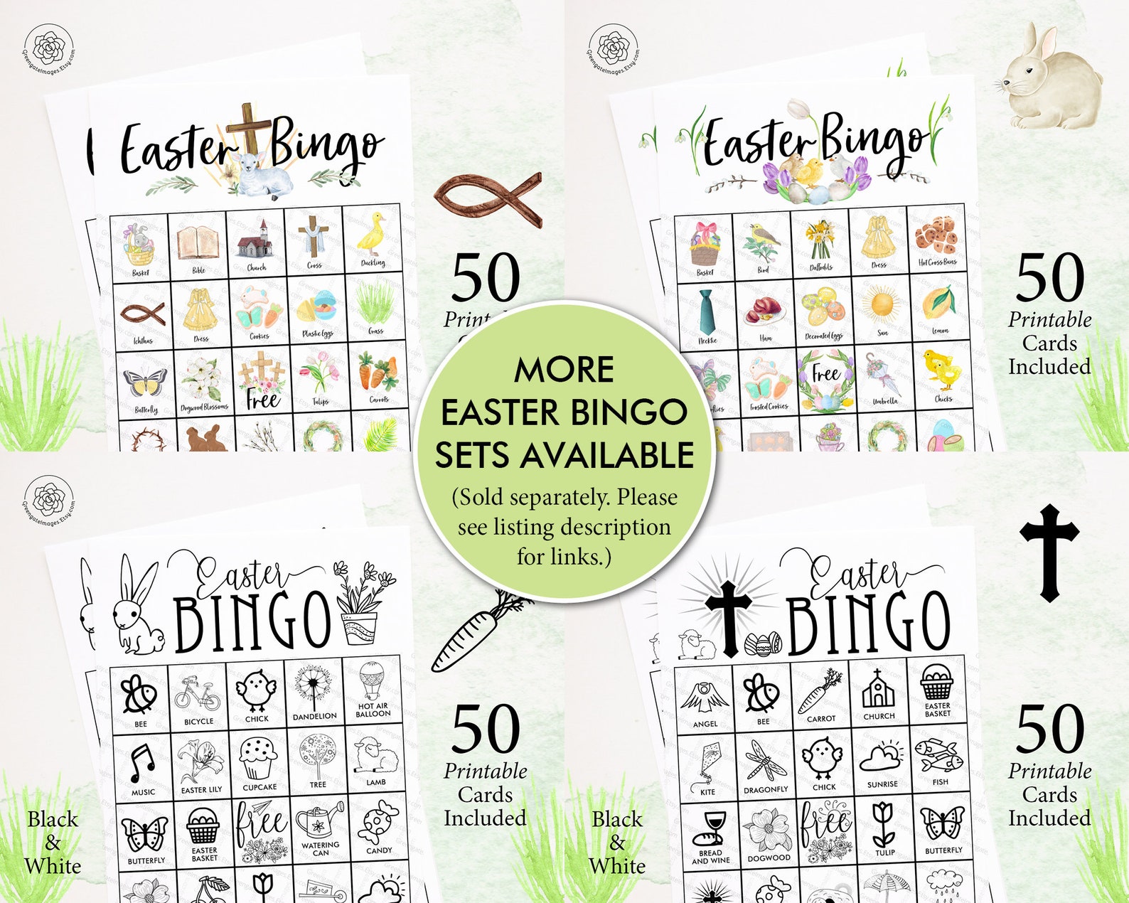 Christian Easter Bingo: 50 Printable Unique Cards - Etsy