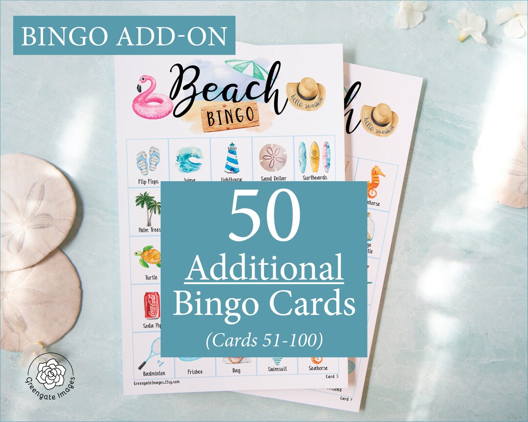 ADD-ON: 50 Additional Beach Bingo Cards (numbered 51-100) to Go With ...