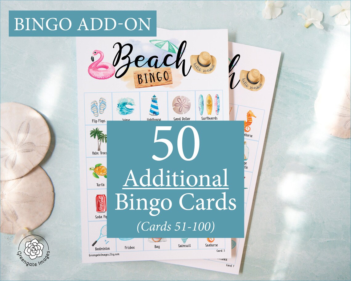 ADD-ON: 50 Additional Beach Bingo Cards numbered 51-100 to - Etsy