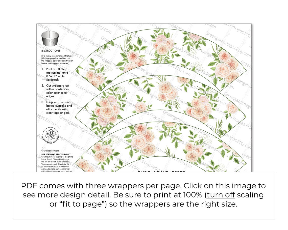 Peachy Pink Roses Cupcake Wrappers - PRINTABLE Floral Cupcake Wraps ...