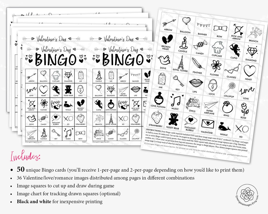 Valentine's Day Bingo Cards: Printable Bingo Cards Black | Etsy