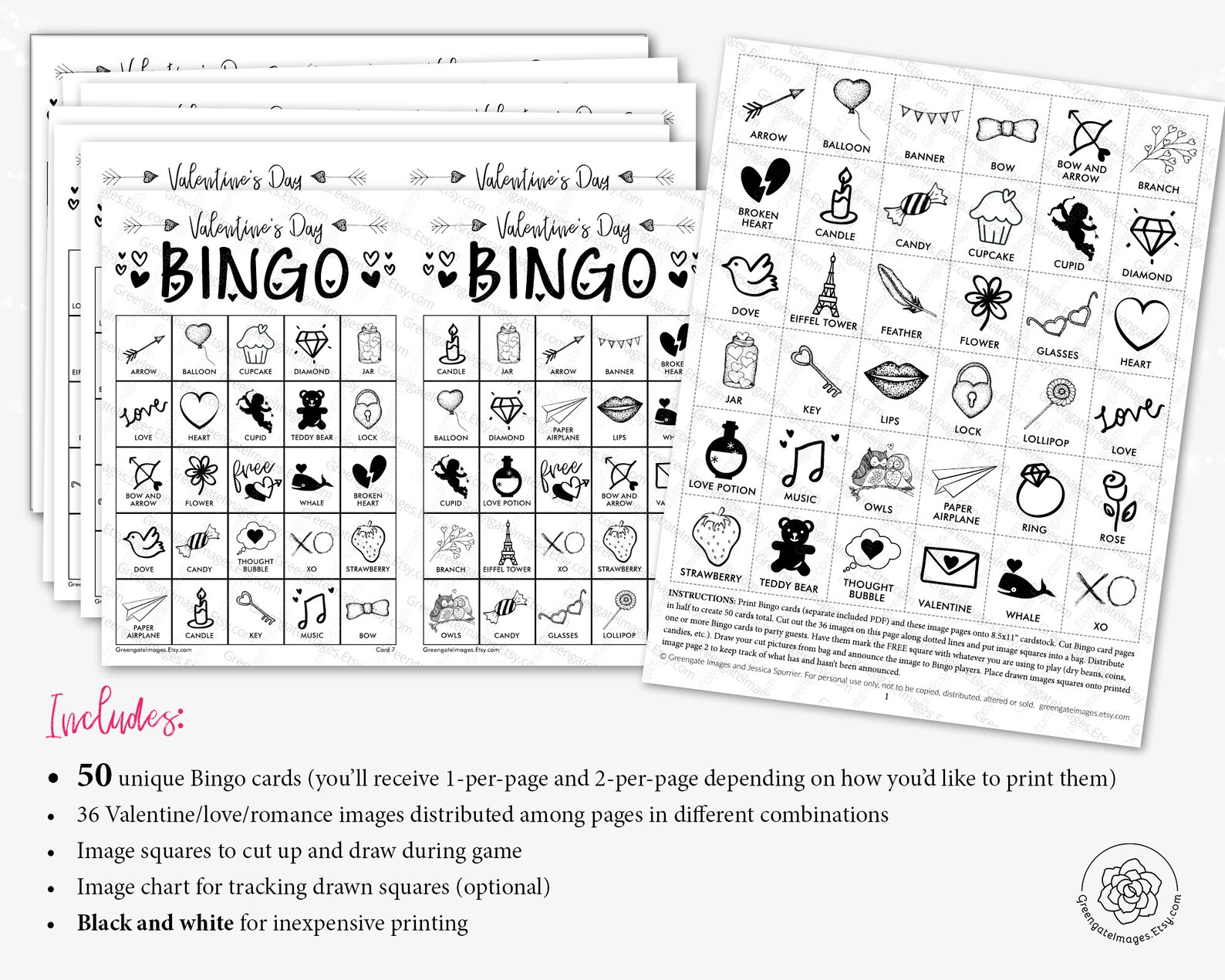 Valentine's Day Bingo Cards: Printable Bingo Cards Black - Etsy