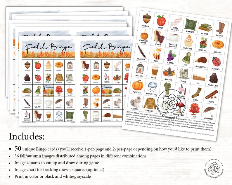 Fall Bingo Cards: Printable Bingo 50 Cards Fall Party Idea - Etsy