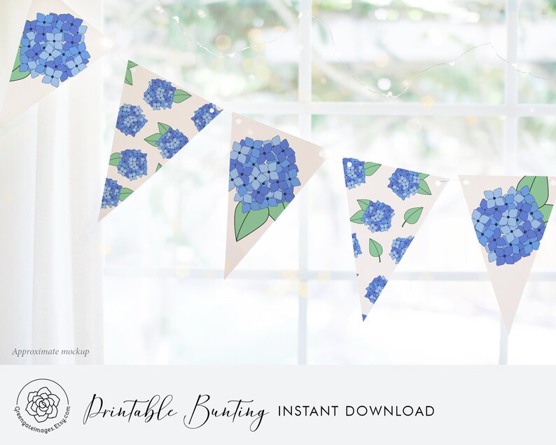 Hydrangea Bunting PRINTABLE Banner Flags Instant Digital - Etsy