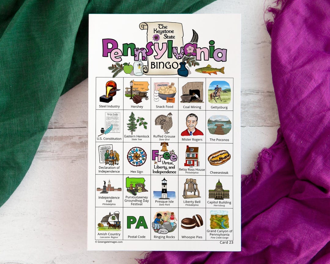 Pennsylvania Bingo Cards - 50 PRINTABLE Unique Cards Download Instantly ...