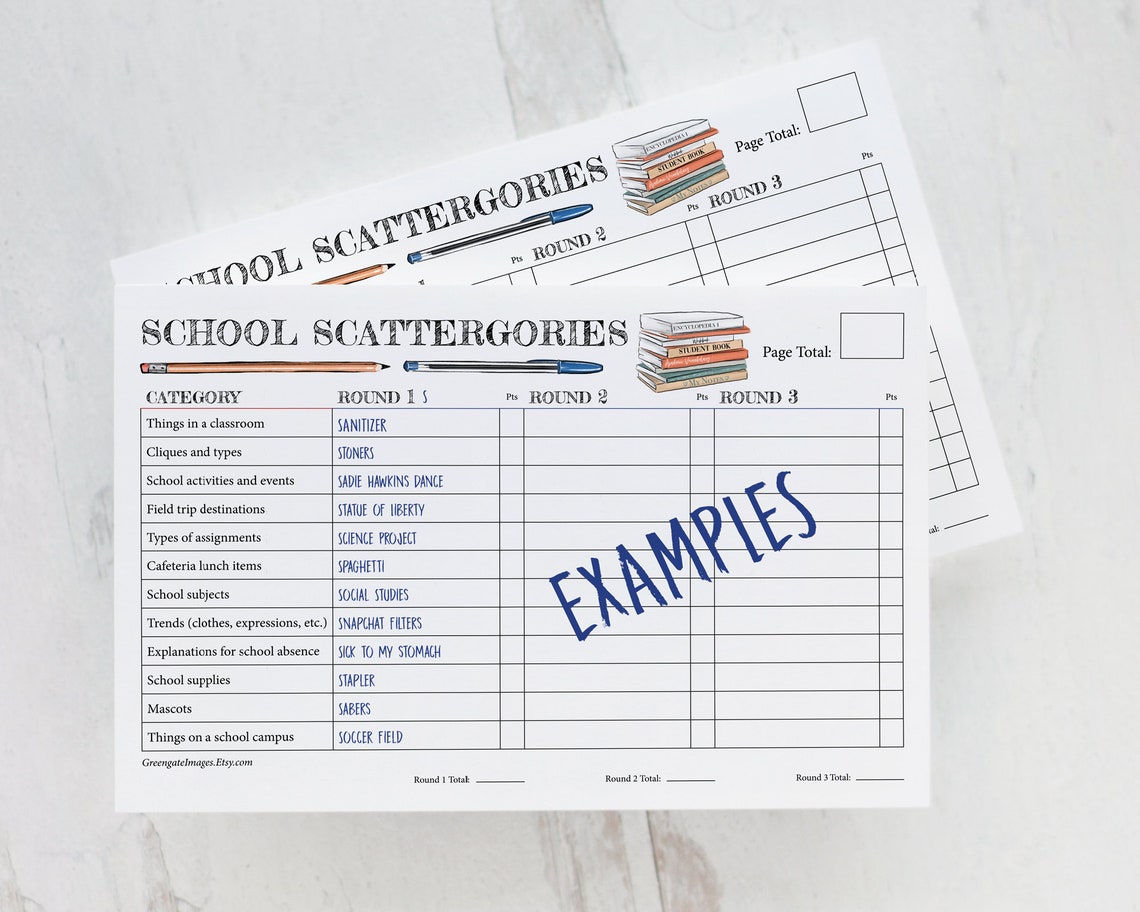 School Categories Printable PDF - Letter Category Challenge, Think Fast ...
