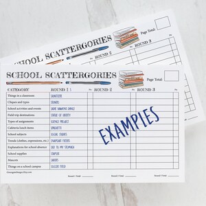 School Scattergories - Printable Scattergories Template, Party Game ...