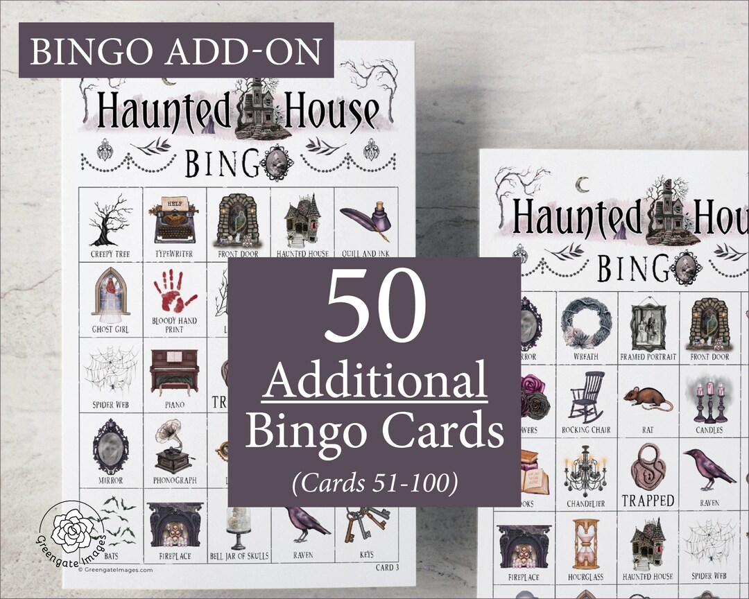 ADD-ON: 50 Additional Haunted House Bingo Cards (numbered 51-100) to Go ...