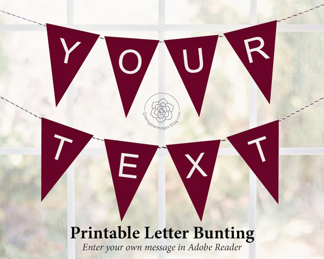 Burgundy Letter Banner Editable Banner Bunting Letters - Etsy