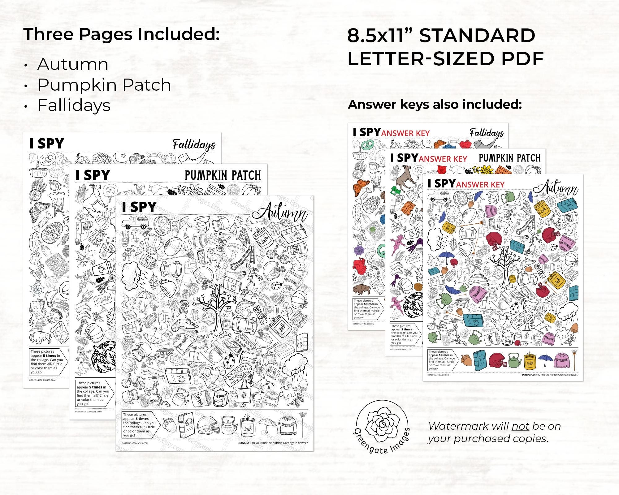 Fall I Spy Bundle - PRINTABLE - Answer Key Included! Three 8.5x11 ...