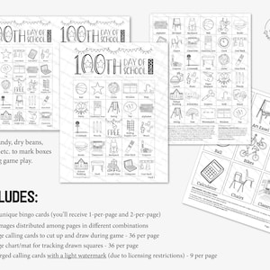100th Day of School Bingo - 50 PRINTABLE Unique Cards. Instant Digital ...