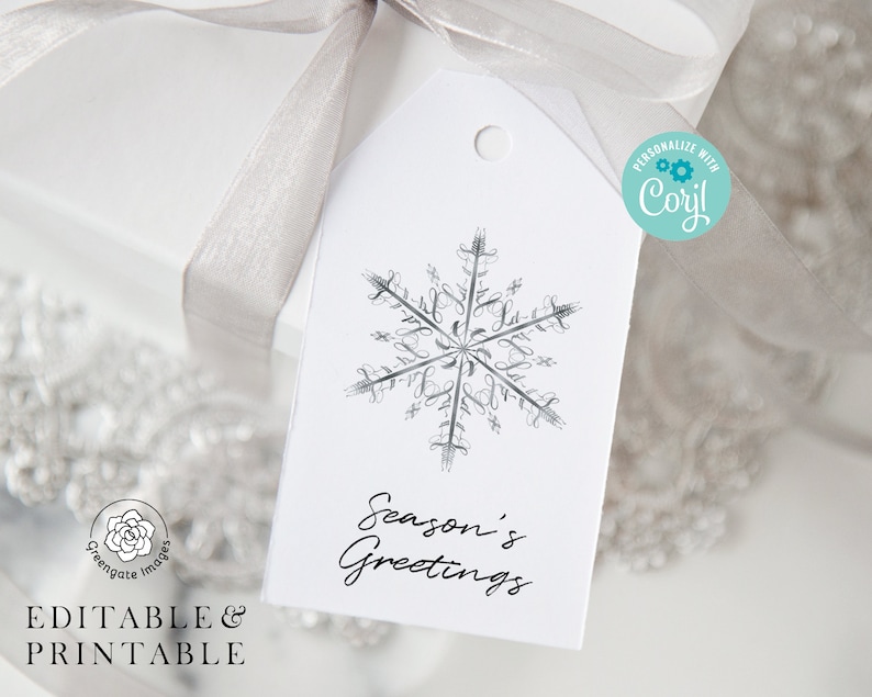 Silver Snowflake Gift Tags PRINTABLE Template That You Edit - Etsy