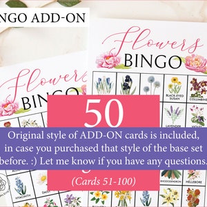 ADD-ON: 50 Additional Flowers Bingo Cards (numbered 51-100) to Go With ...