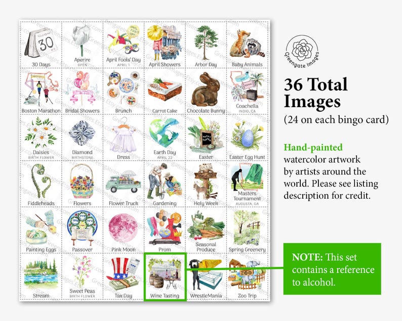 April Bingo - 50 PRINTABLE Unique Cards. Instant Digital Download PDF ...