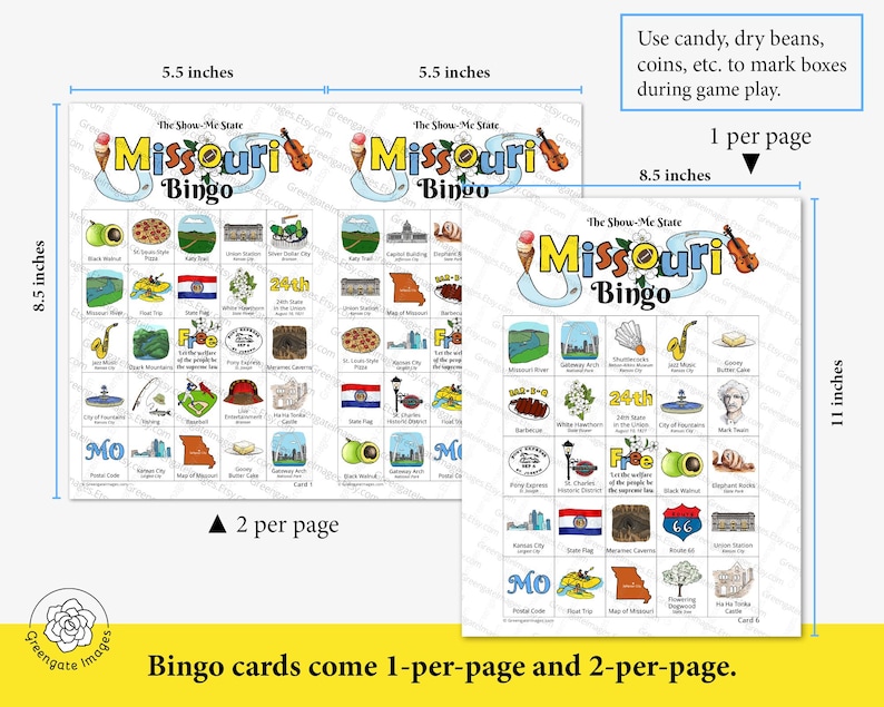 Missouri Bingo Cards - 50 PRINTABLE Unique Cards Download Instantly ...