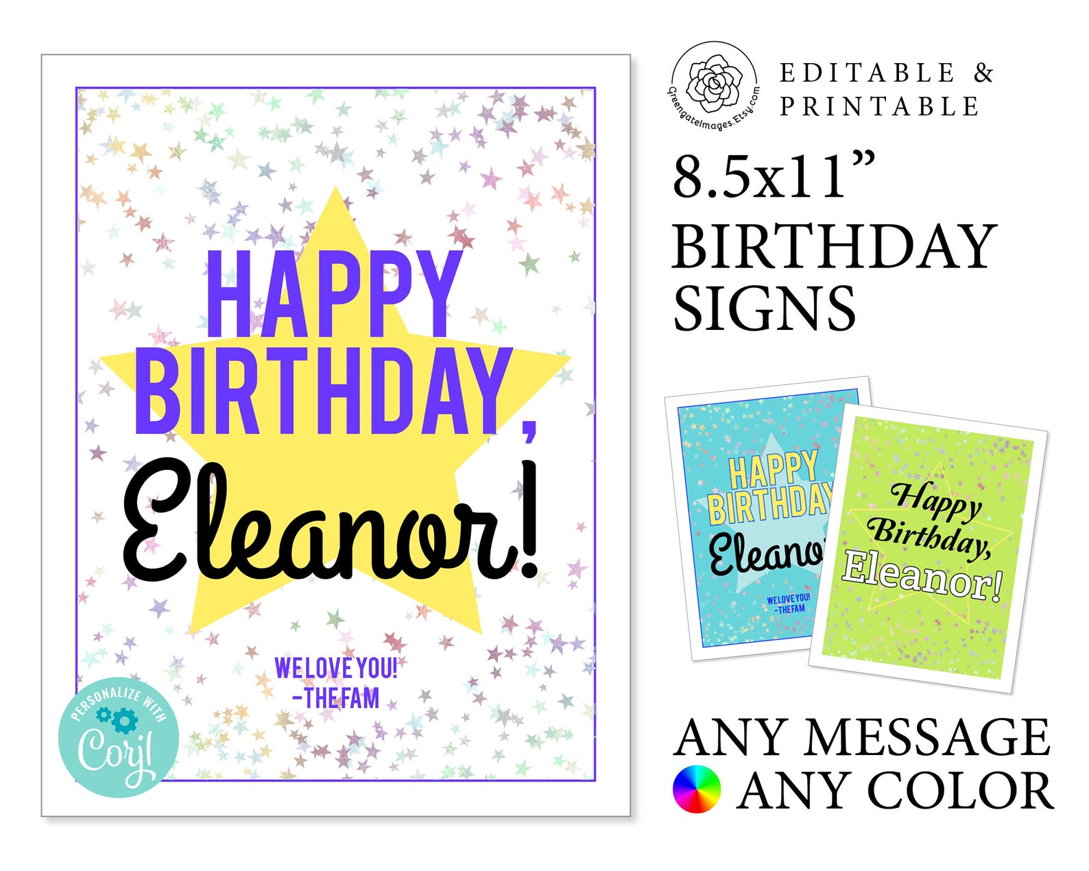 Editable Birthday Sign Editable Corjl 8.5x11 Inch Custom | Etsy