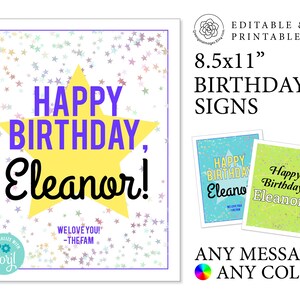 Editable Birthday Sign - Editable Corjl, 8.5x11 Inch, Custom Colors ...