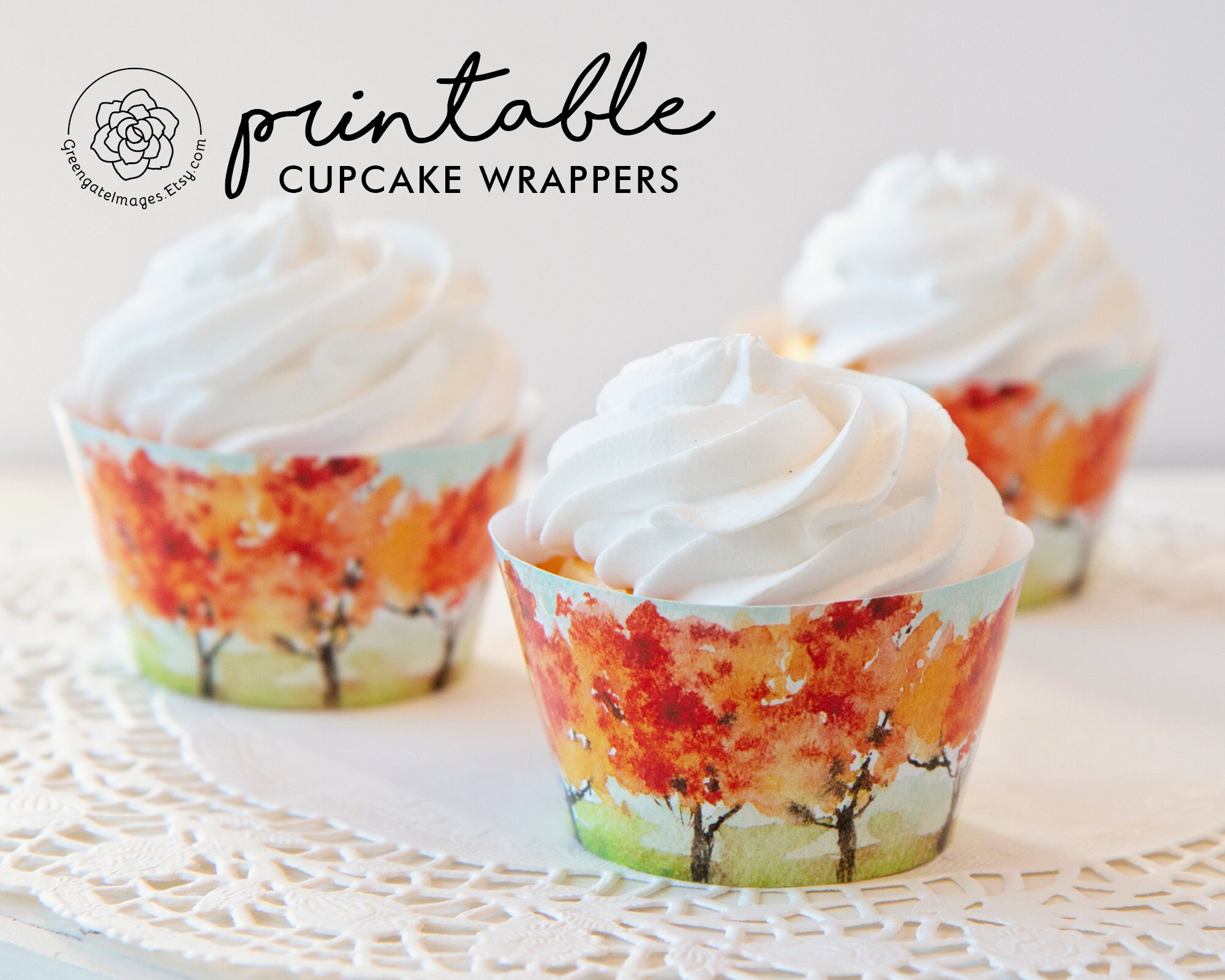 Fall Tree Cupcake Wrappers - Printable Cupcake Wrappers, Watercolor ...