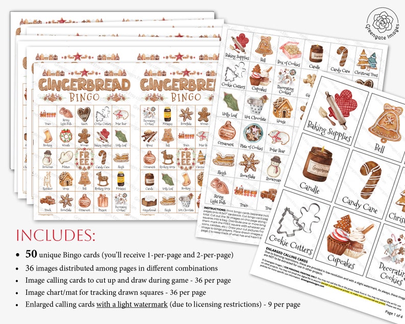 Gingerbread Bingo Cards 50 PRINTABLE Unique Cards Download - Etsy