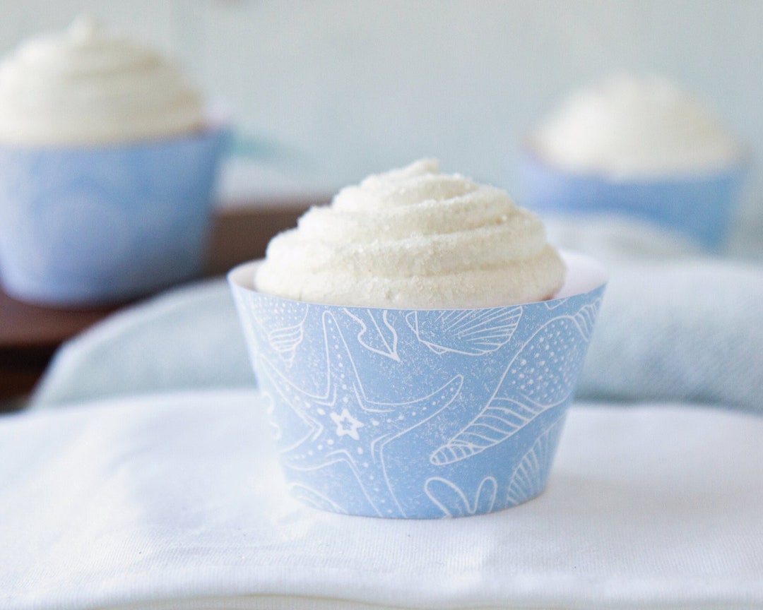 Beach Cupcake Wrapper - PRINTABLE Cupcake Wrapper, Coastal Wedding ...