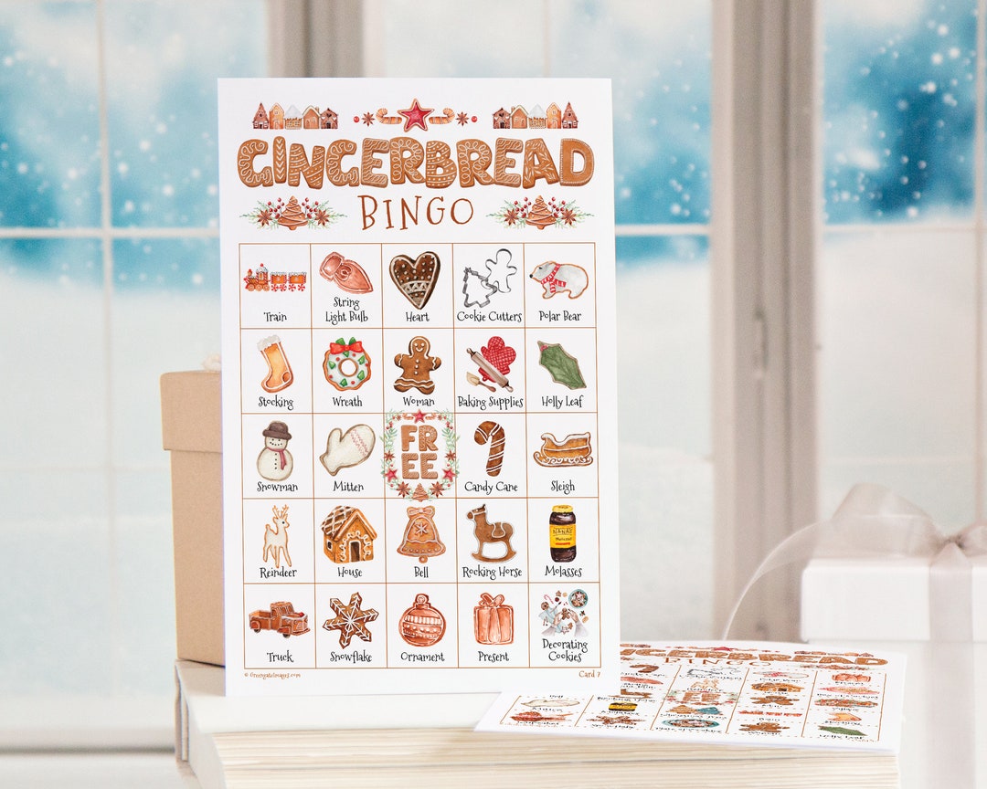 Gingerbread Bingo Cards - 50 PRINTABLE Unique Cards, Download, Senior ...
