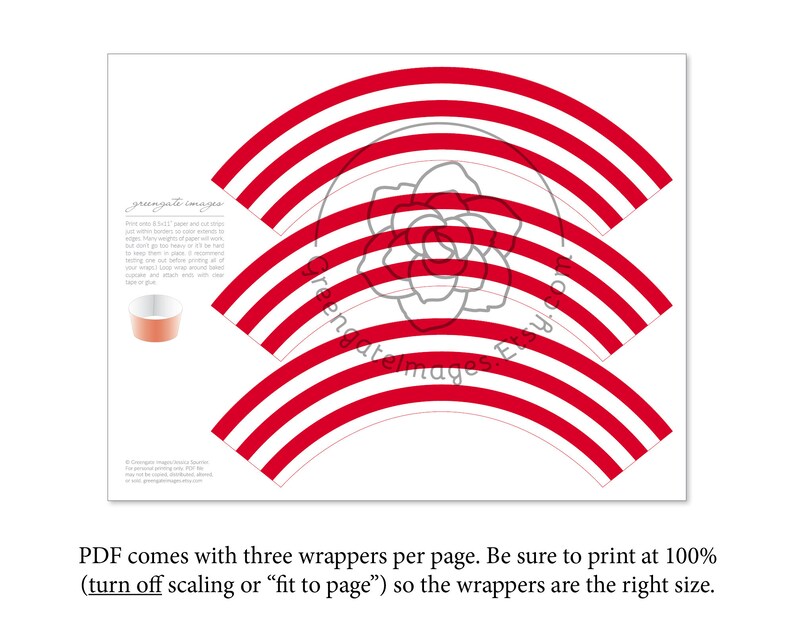 Red Striped Printable Cupcake Wrapper Instant Digital | Etsy