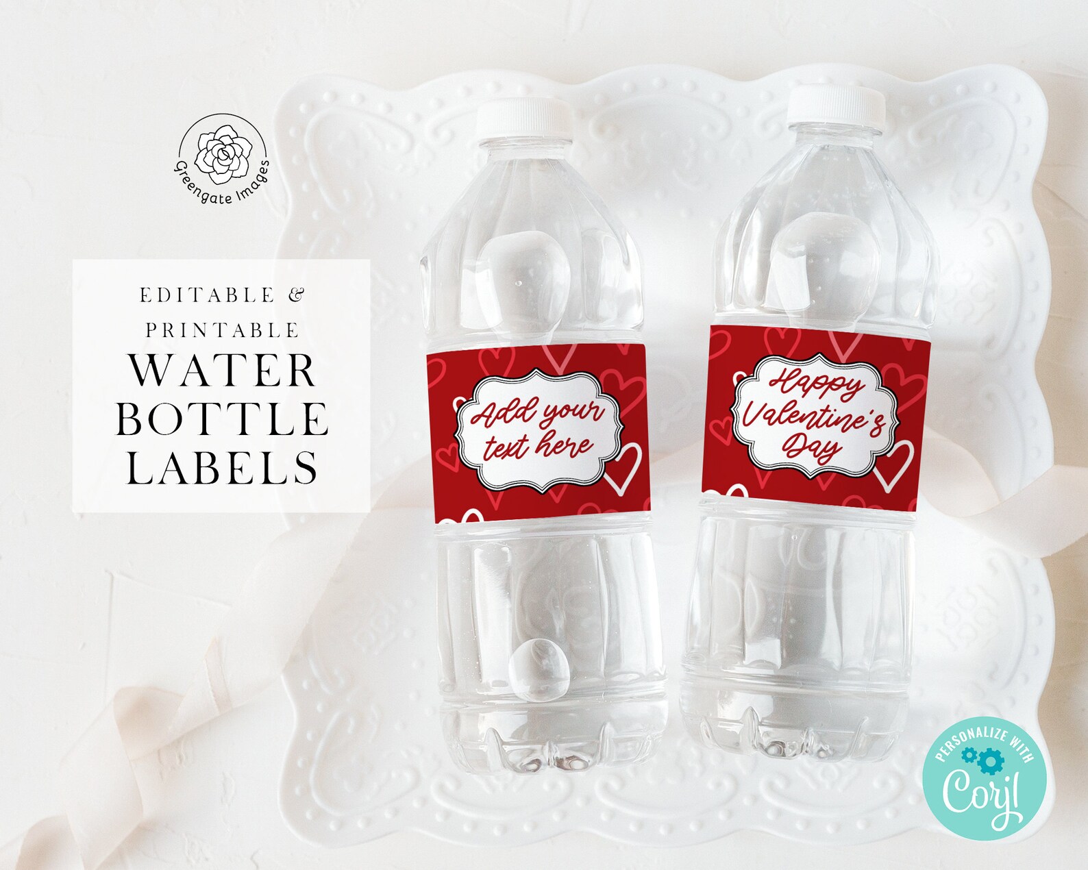 Valentine Water Bottle Label Printable Corjl Editable | Etsy