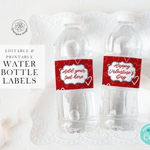 Valentine Water Bottle Label Printable, Corjl Editable, Beverage Wrap ...