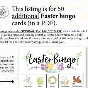 ADD-ON: 50 Additional Easter Bingo Cards (numbered 51-100) to Go With ...