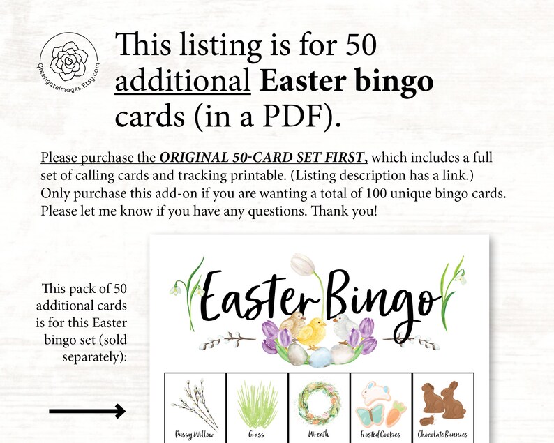 ADD-ON: 50 Additional Easter Bingo Cards numbered 51-100 to - Etsy