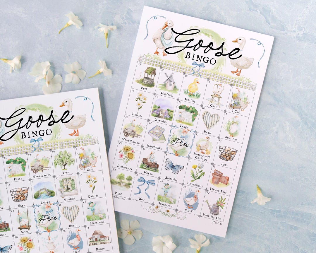 Goose Bingo - 50 PRINTABLE Unique Cards. Fun, Cute Activity for Geese ...
