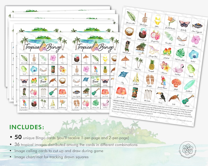Tropical Bingo: PRINTABLE 50 Cards, Bingo Pdf Game, Party Game Ideas ...