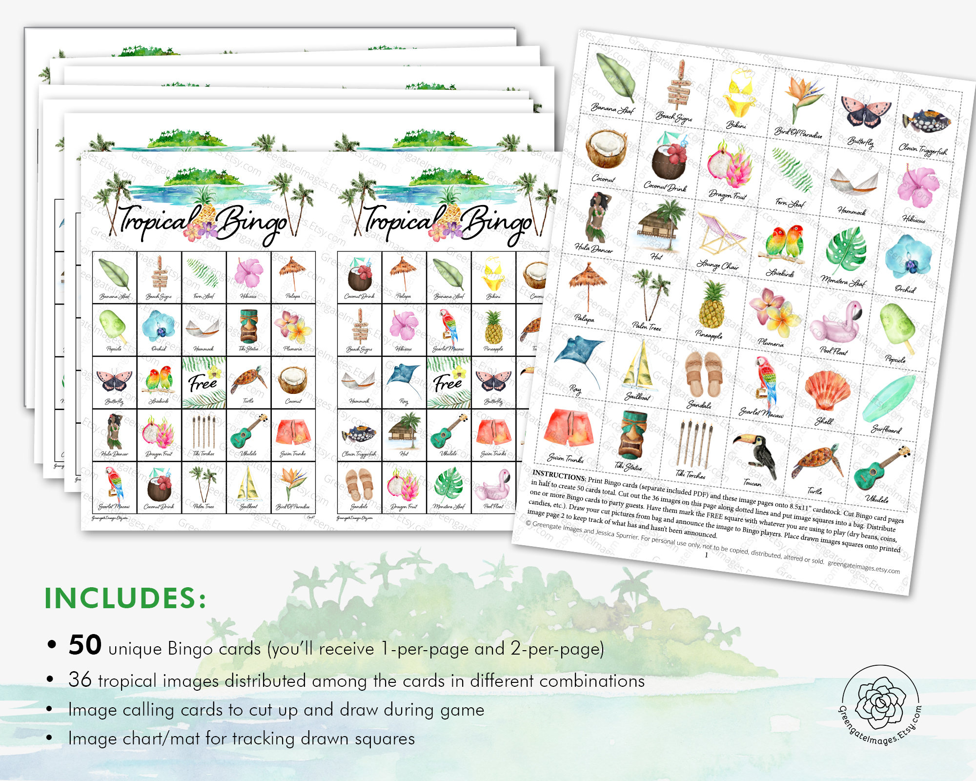 Tropical Bingo: PRINTABLE 50 cards bingo pdf game party game | Etsy