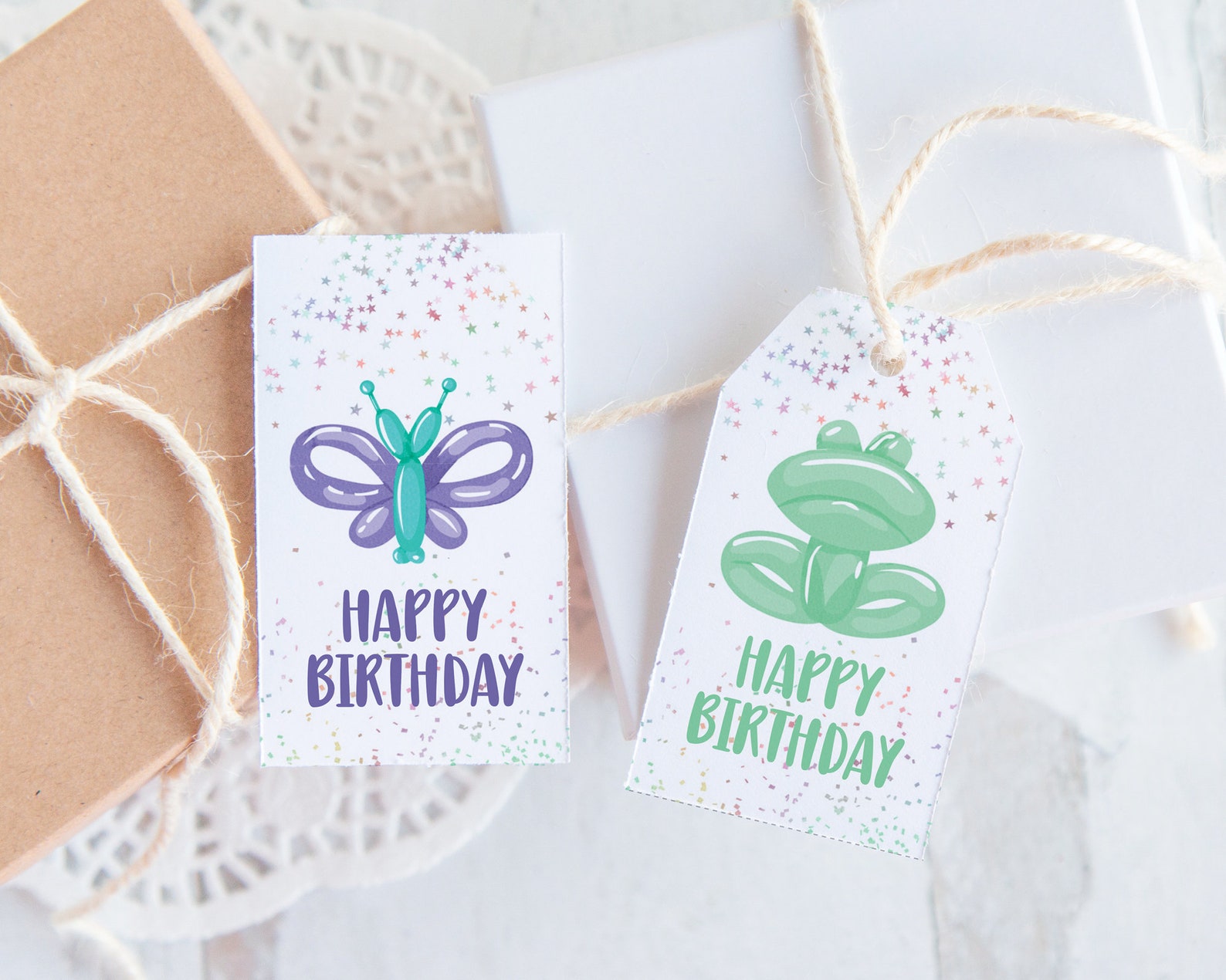 Balloon Animal Birthday Gift Tags - Printable Gift Tag, Editable Corjl ...